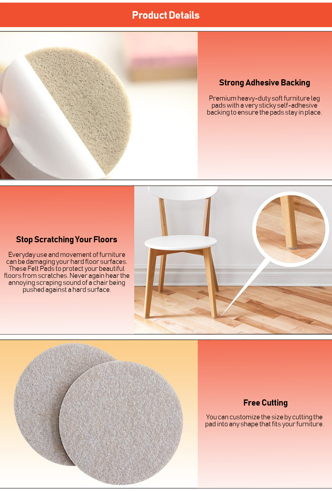 Floor Protectors Pads Non Slip Furniture Felt Pads 1-7/8" Dimension ...