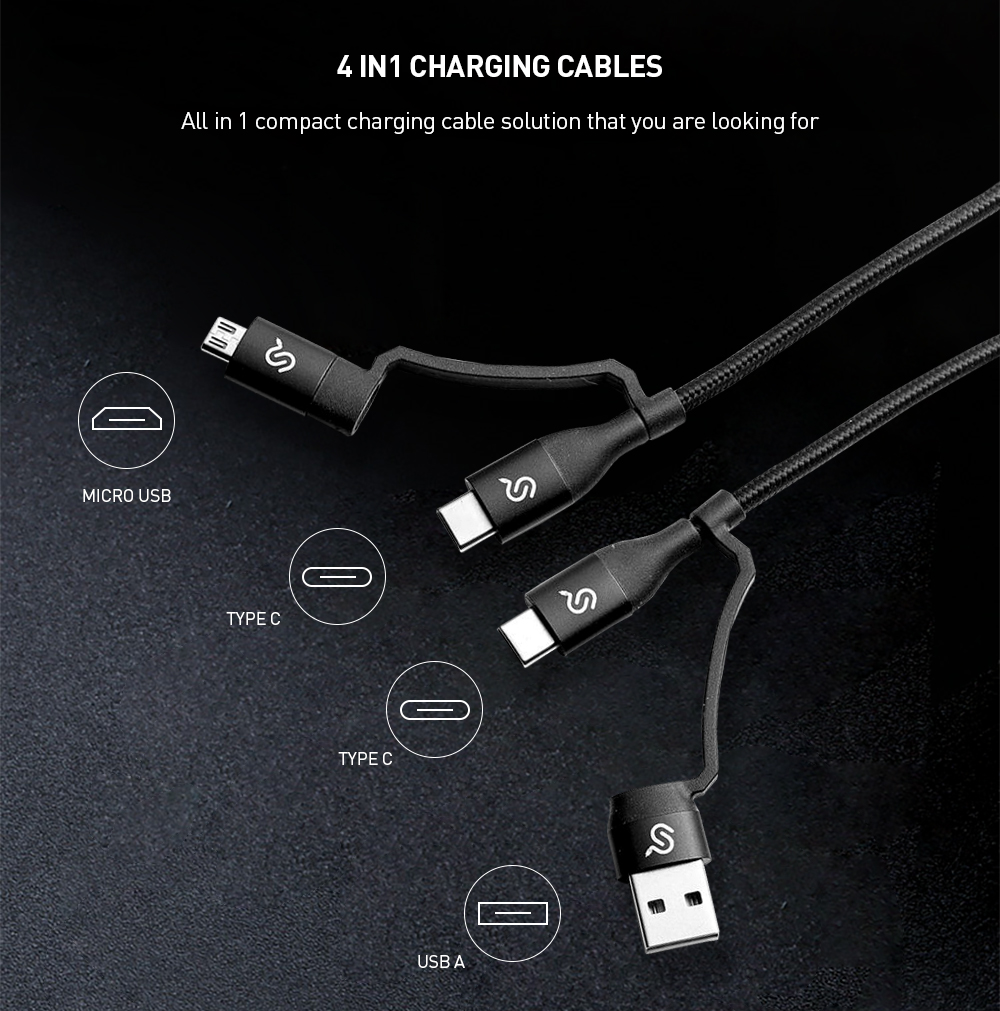 4 in1 Charging Cables Type C / USB A to Type C / Micro USB Fast ...