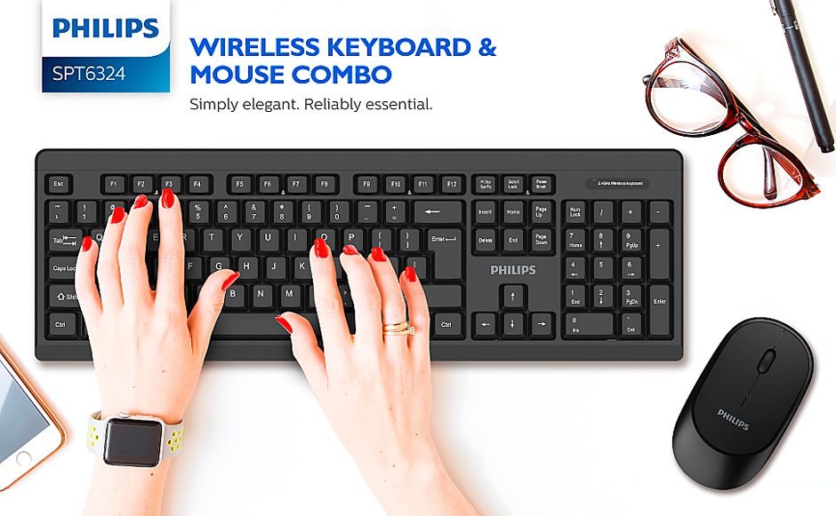 Philips SPT6324 - Ensemble clavier et souris sans fil, noir