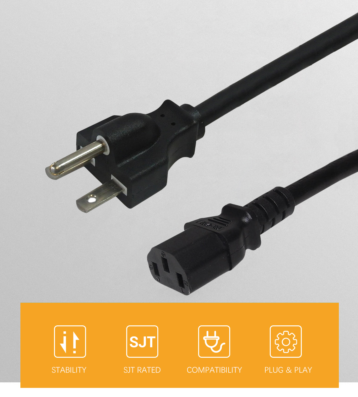 NEMA 6-15P to IEC C13 Power Cable - 14AWG SJT 3ft black PrimeCables®