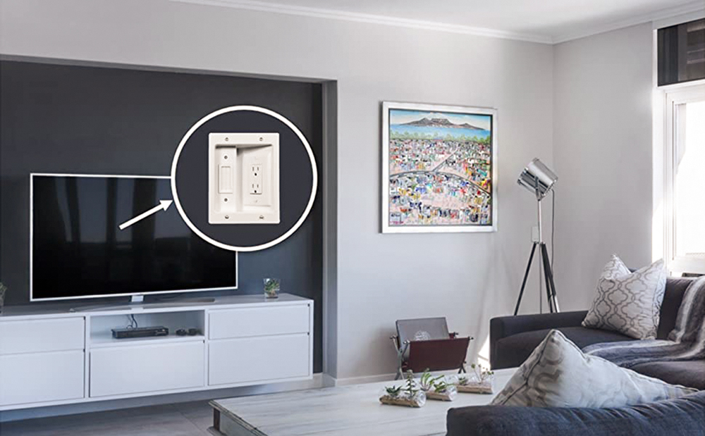 2 Gang In-Wall Recessed Flat Panel TV Connection Kit, White - PrimeCables®