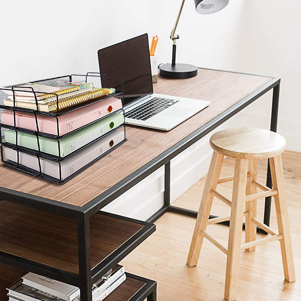 Stackable Paper Tray Desk Organizer 4-Tire Metal Mesh File Tray ...