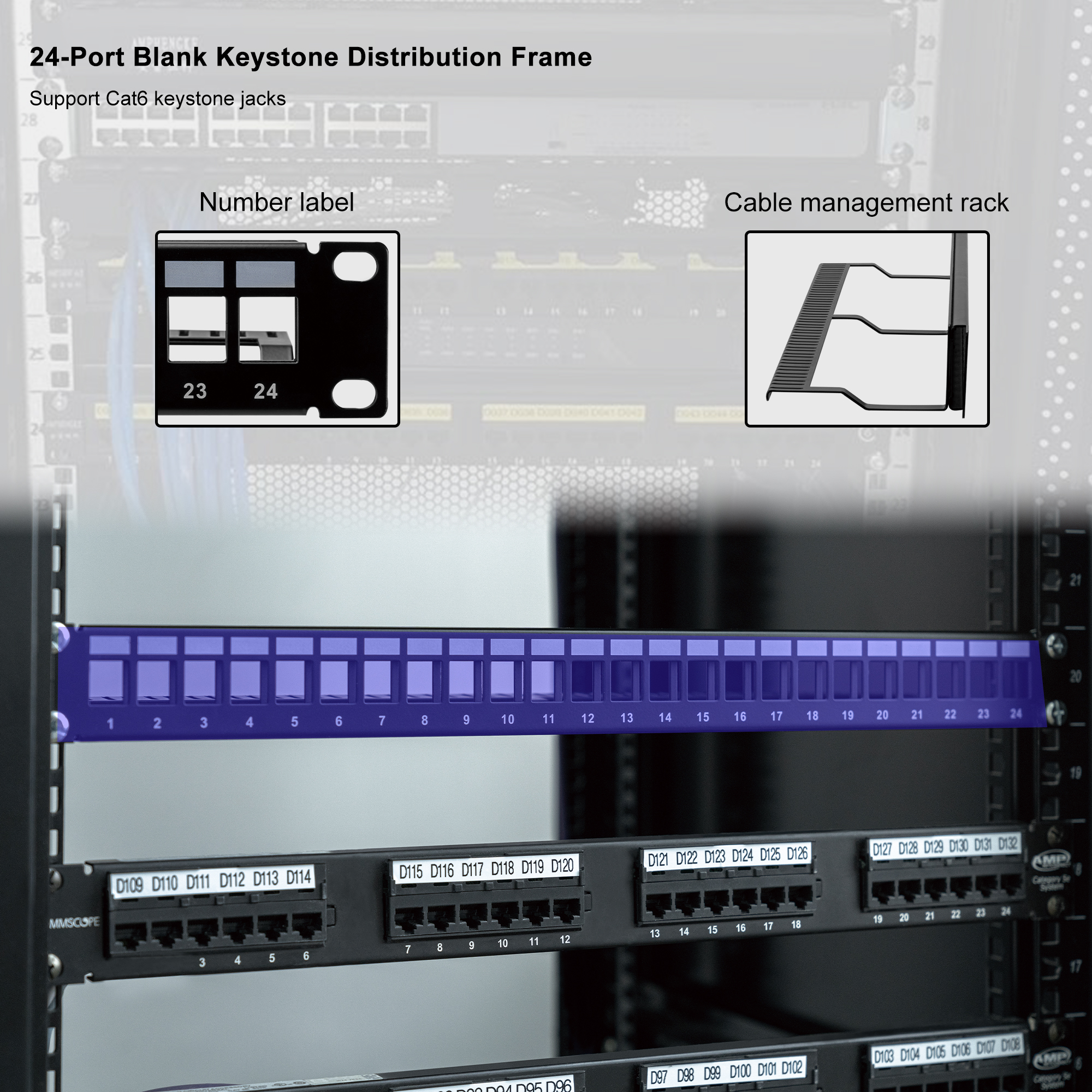 Cadre de distribution Keystone vierge à 24 ports, montage en rack ...