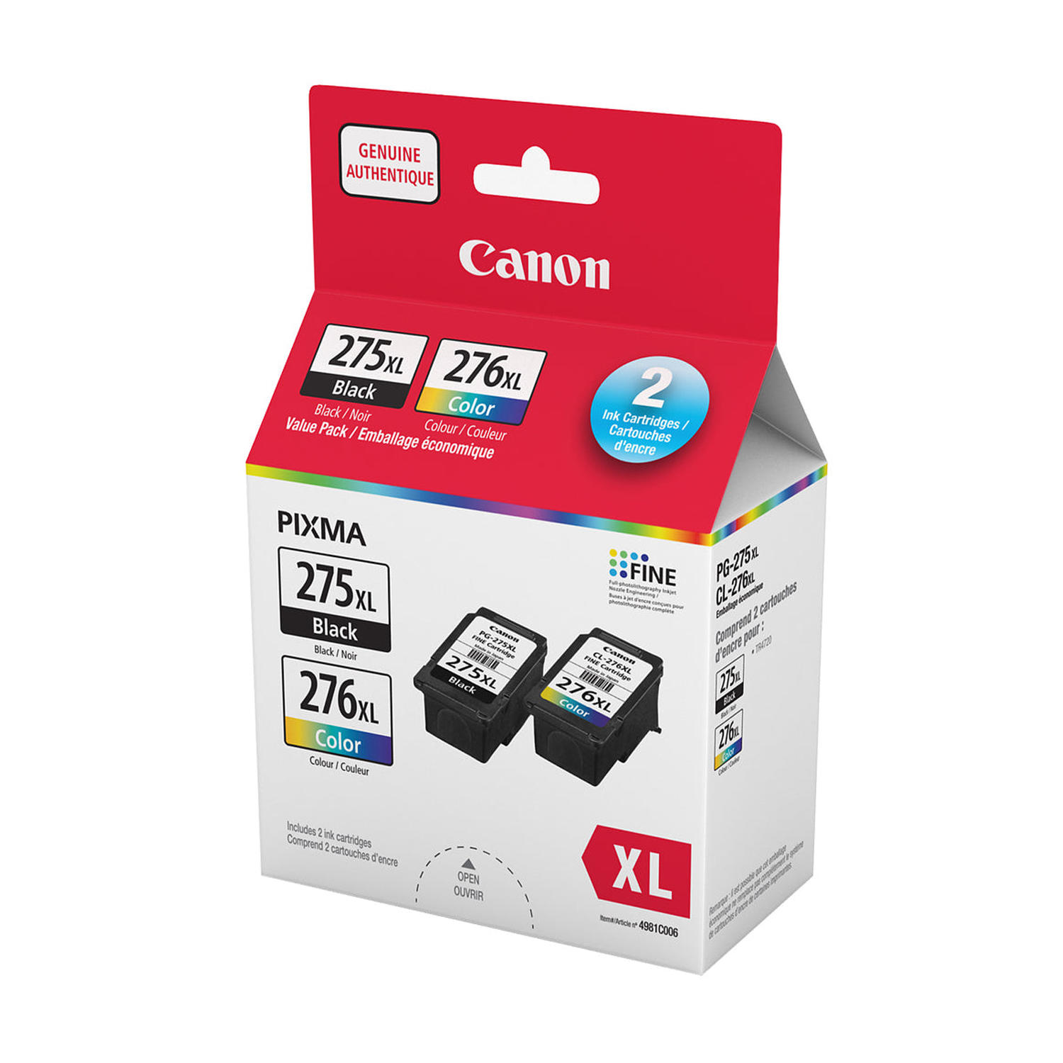 Canon PG-275XL CL-276XL Remanufactured Black and Color Ink Cartridge Combo High Yield - Moustache®