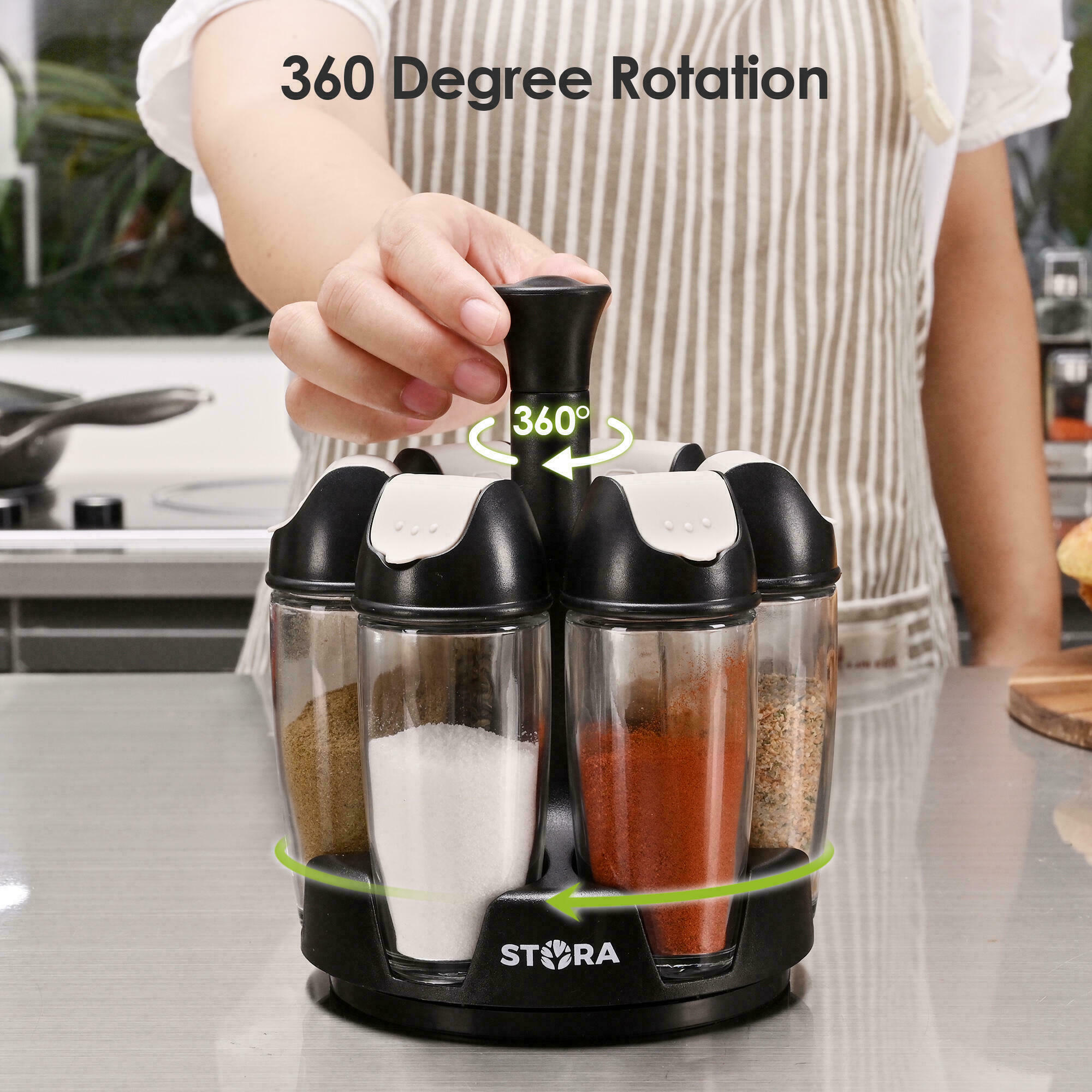 6-Jar Spice Rack with 360-Degree Stand - Lightweight & BPA-Free