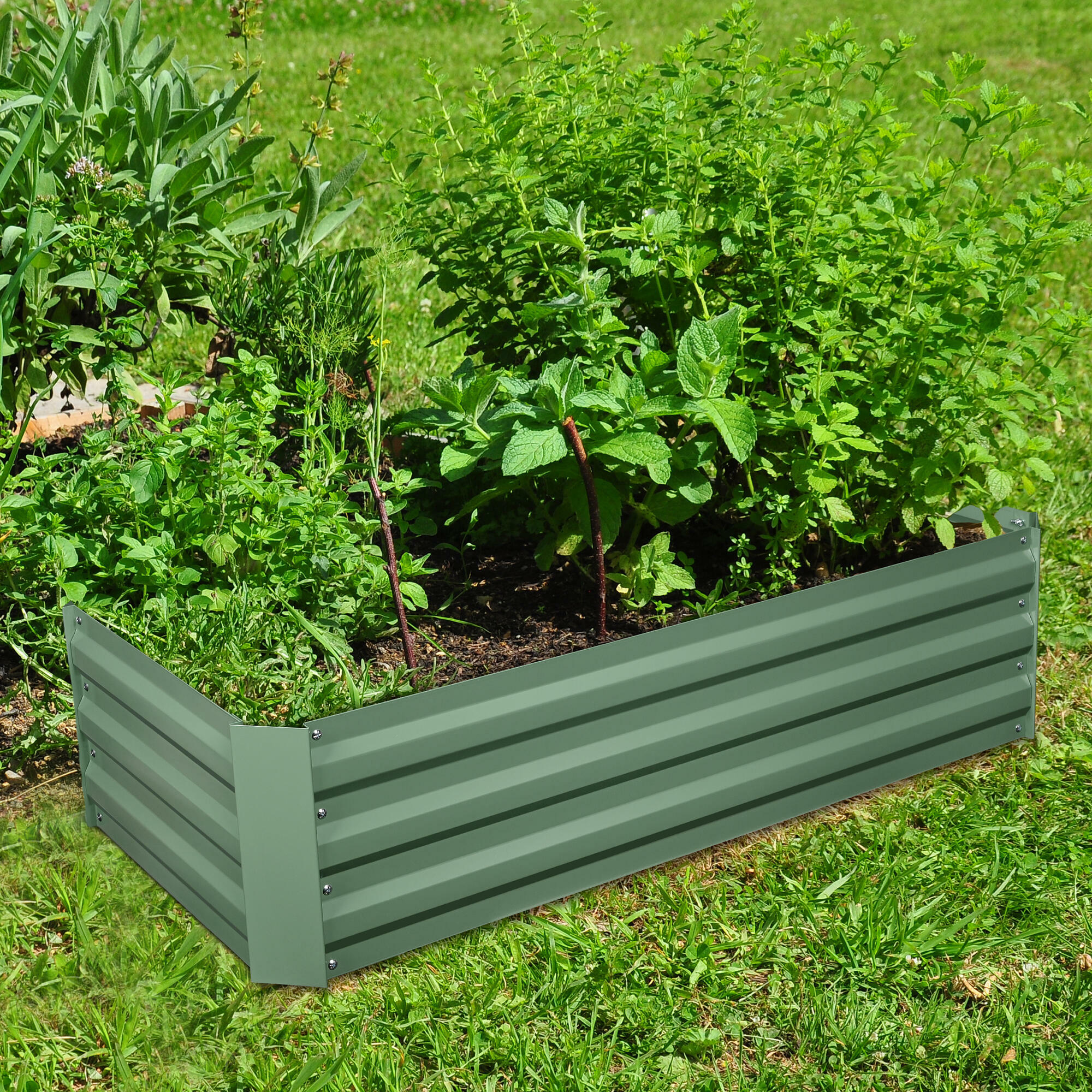 Outdoor Metal Raised Garden Bed Planter Box, 72 x 36 x 12in, Rectangle ...