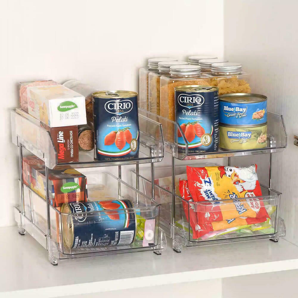 2-Tier Clear PET Pantry Organizer, Multi-Purpose Slide-Out Storage with ...